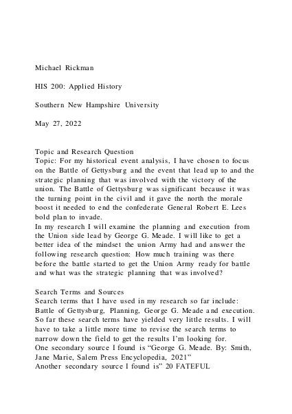 Michael RickmanHIS 200 Applied HistorySouthern New Hamp | PDF