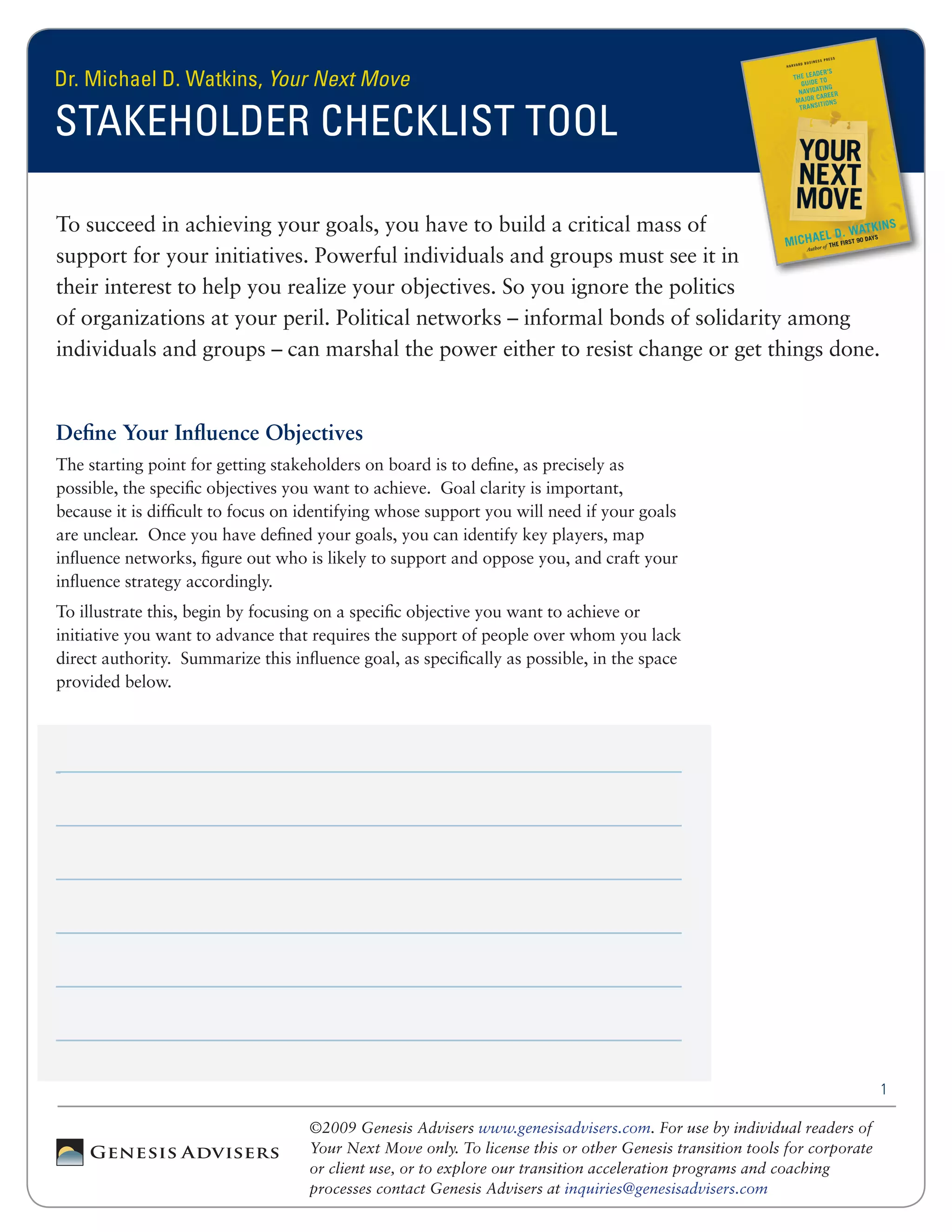 Michael Watkins Stakeholder Checklist Tool | PDF