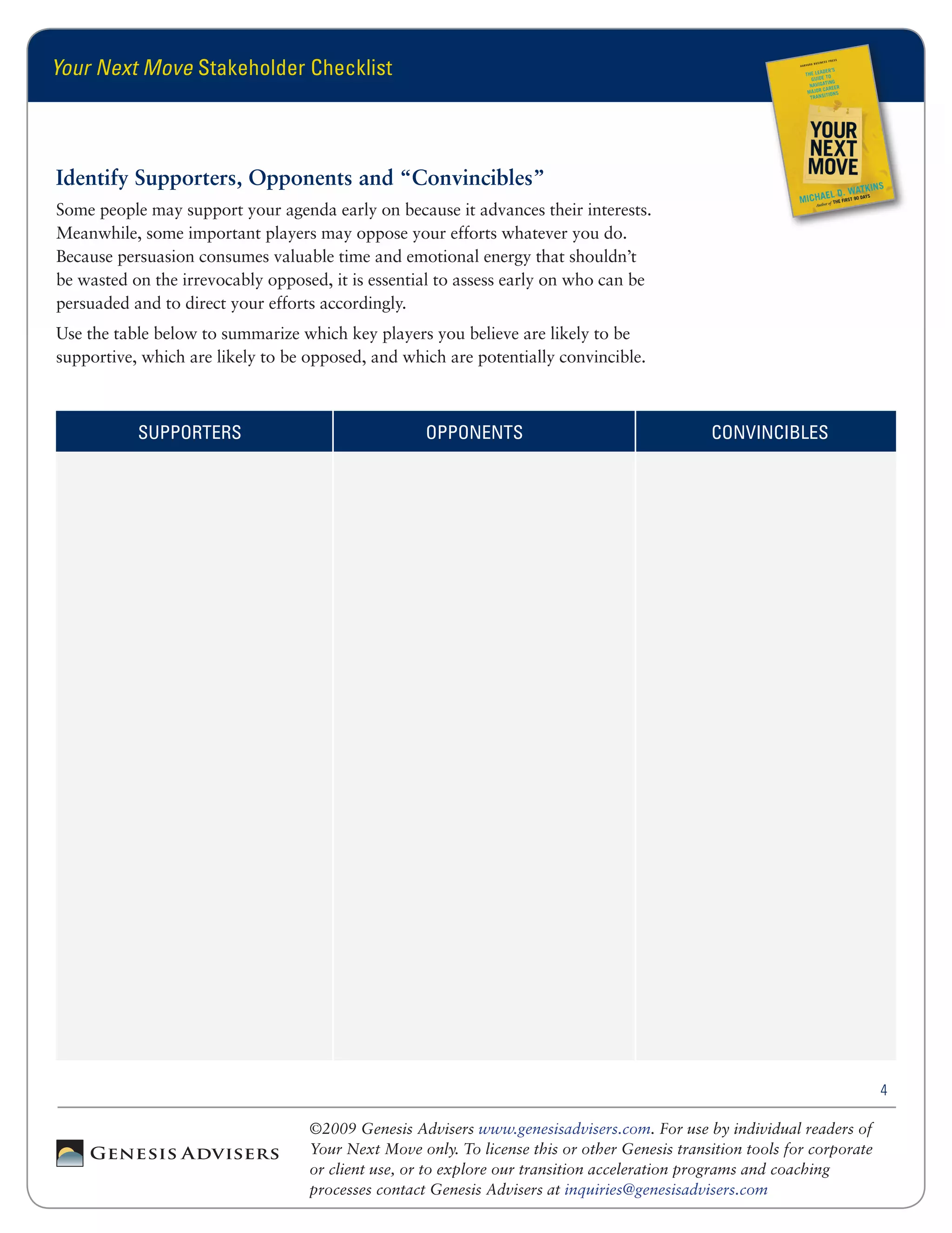 Michael Watkins Stakeholder Checklist Tool | PDF