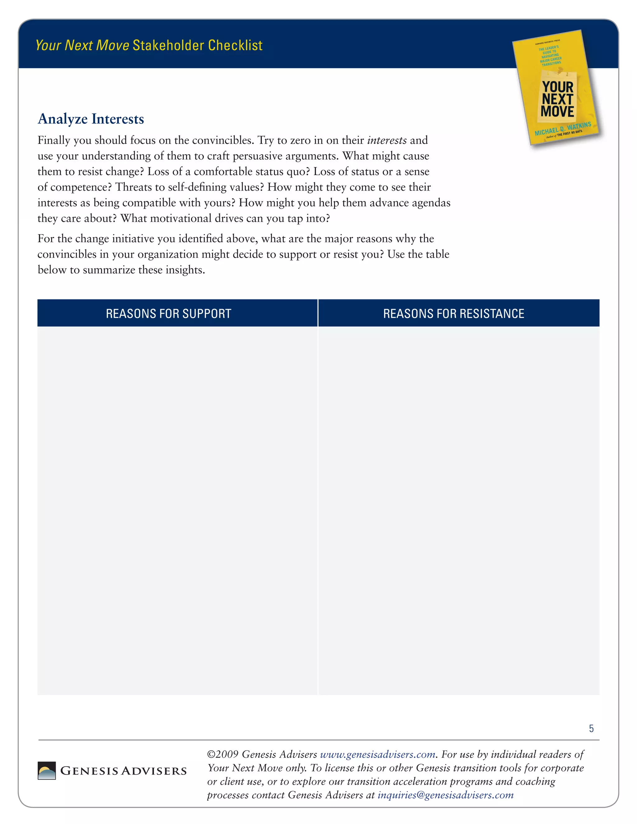 Michael Watkins Stakeholder Checklist Tool | PDF