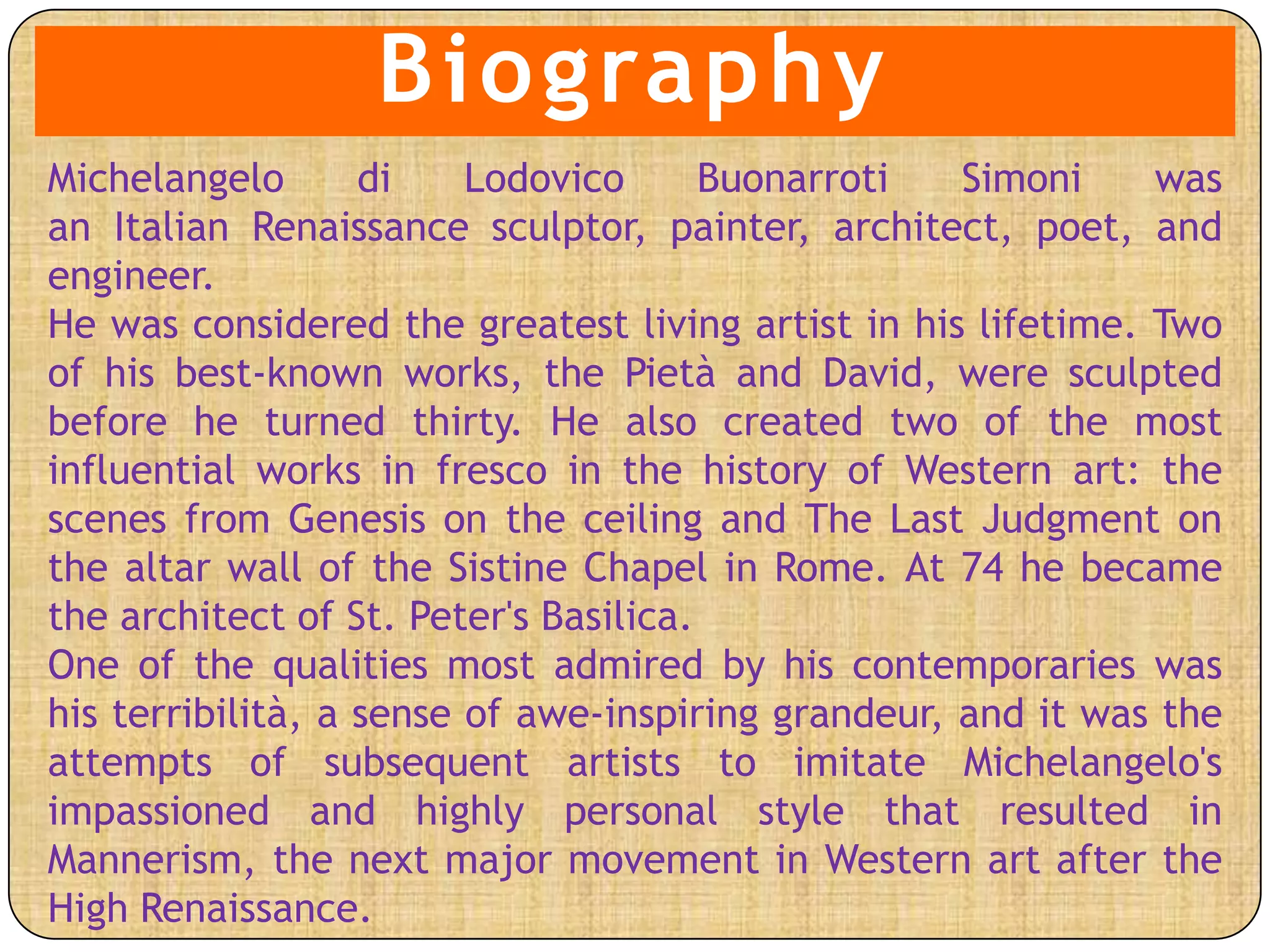 Michelangelo Powerpoint | PPTX