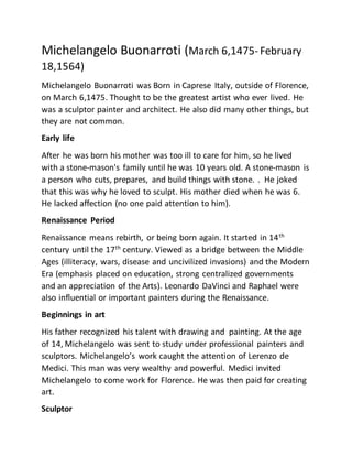 Michelangelo buonarroti by adore slade | PDF