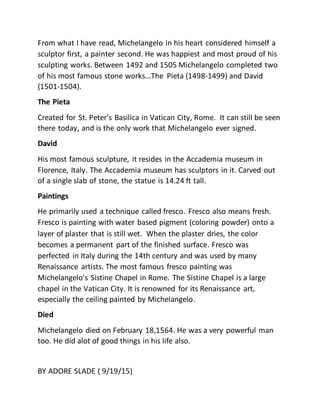 Michelangelo buonarroti adore slade | DOCX