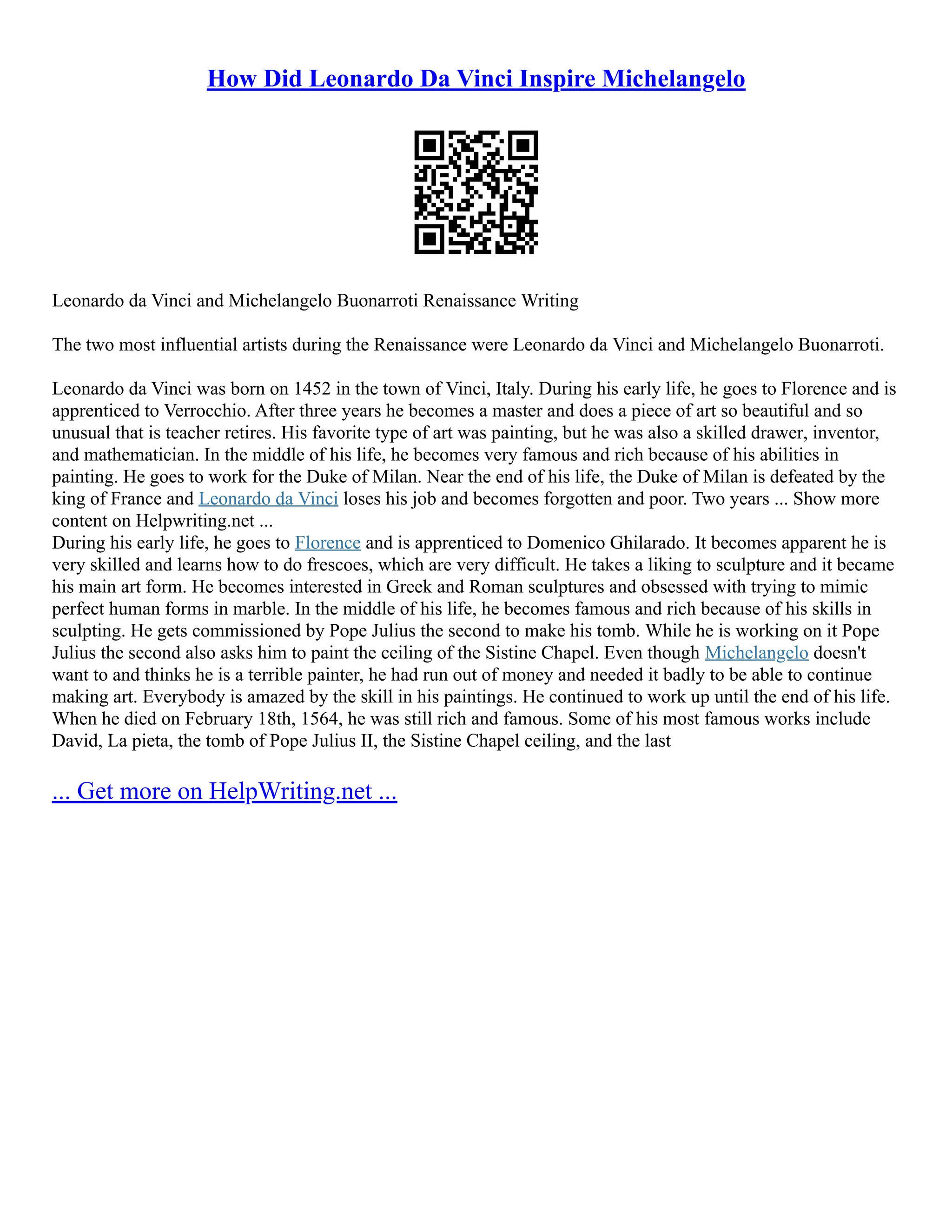 Michelangelo Buonarroti Research Paper | PDF