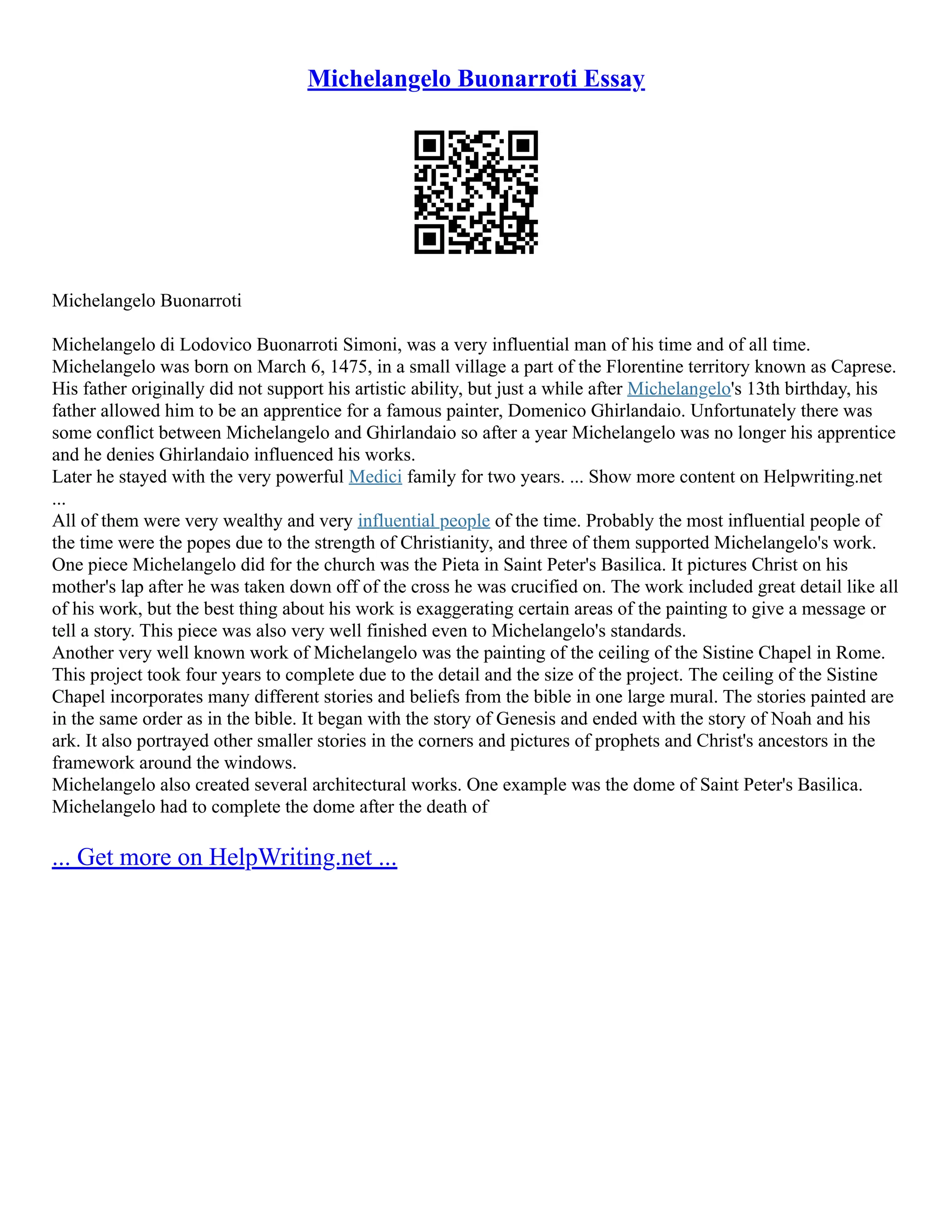 Michelangelo Buonarroti Research Paper | PDF