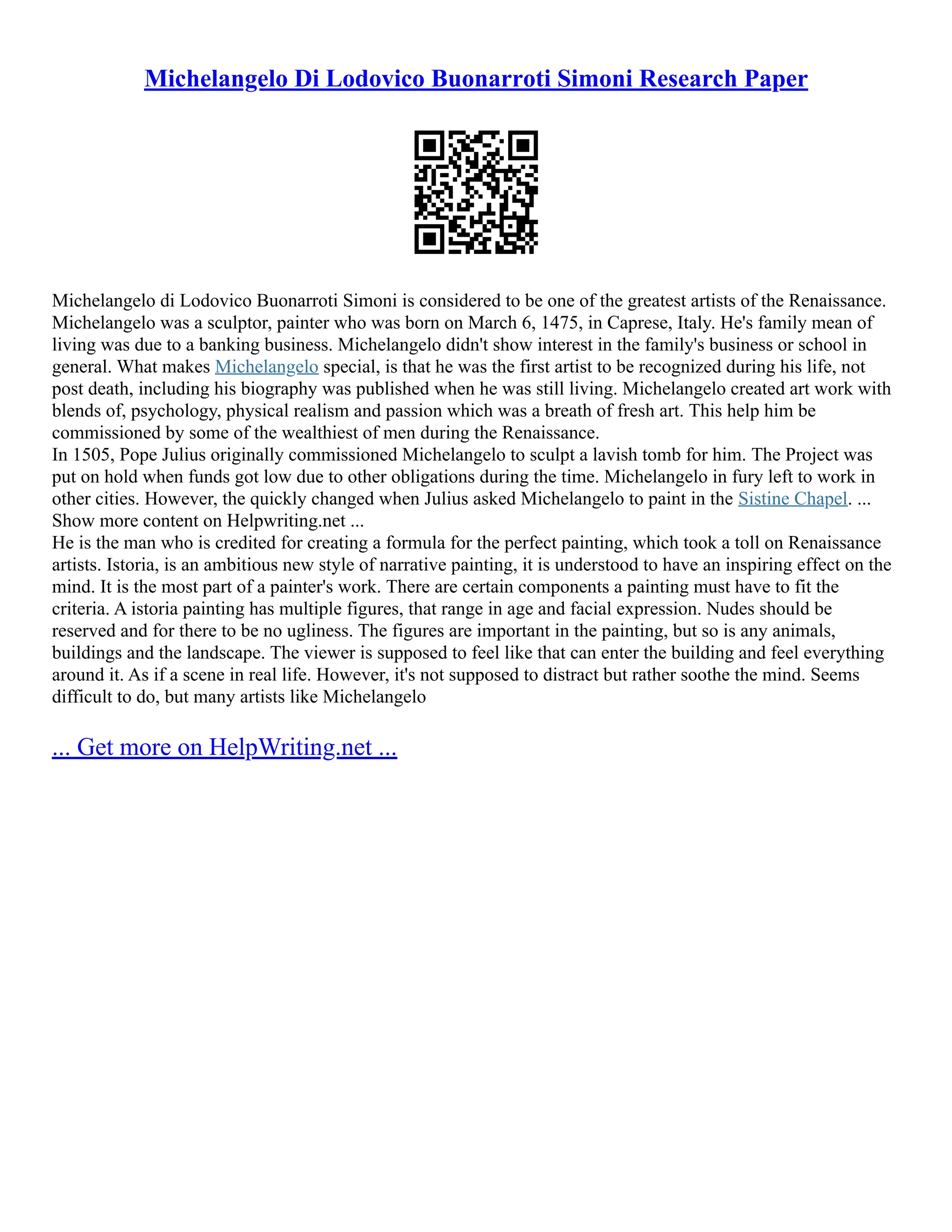 Michelangelo Buonarroti Research Paper | PDF