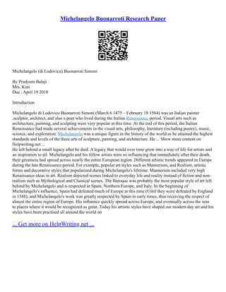 Michelangelo Buonarroti Research Paper | PDF