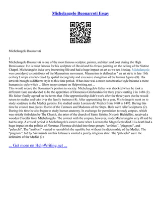 Michelangelo Buonarroti Research Paper | PDF