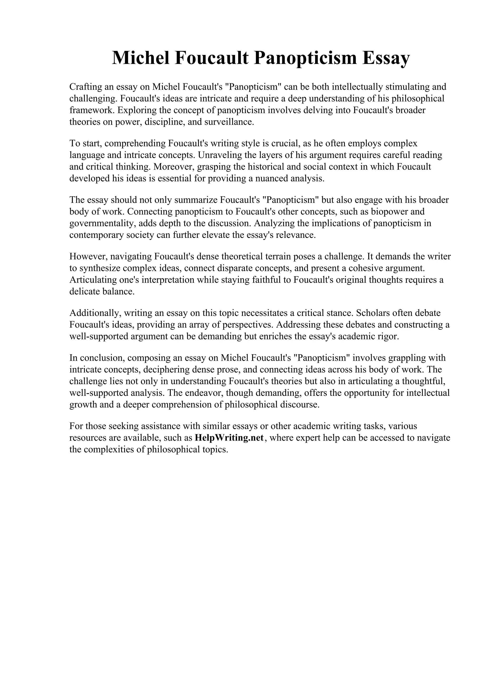 Michel Foucault Panopticism Essay. Michel Foucault Panopticon | PDF