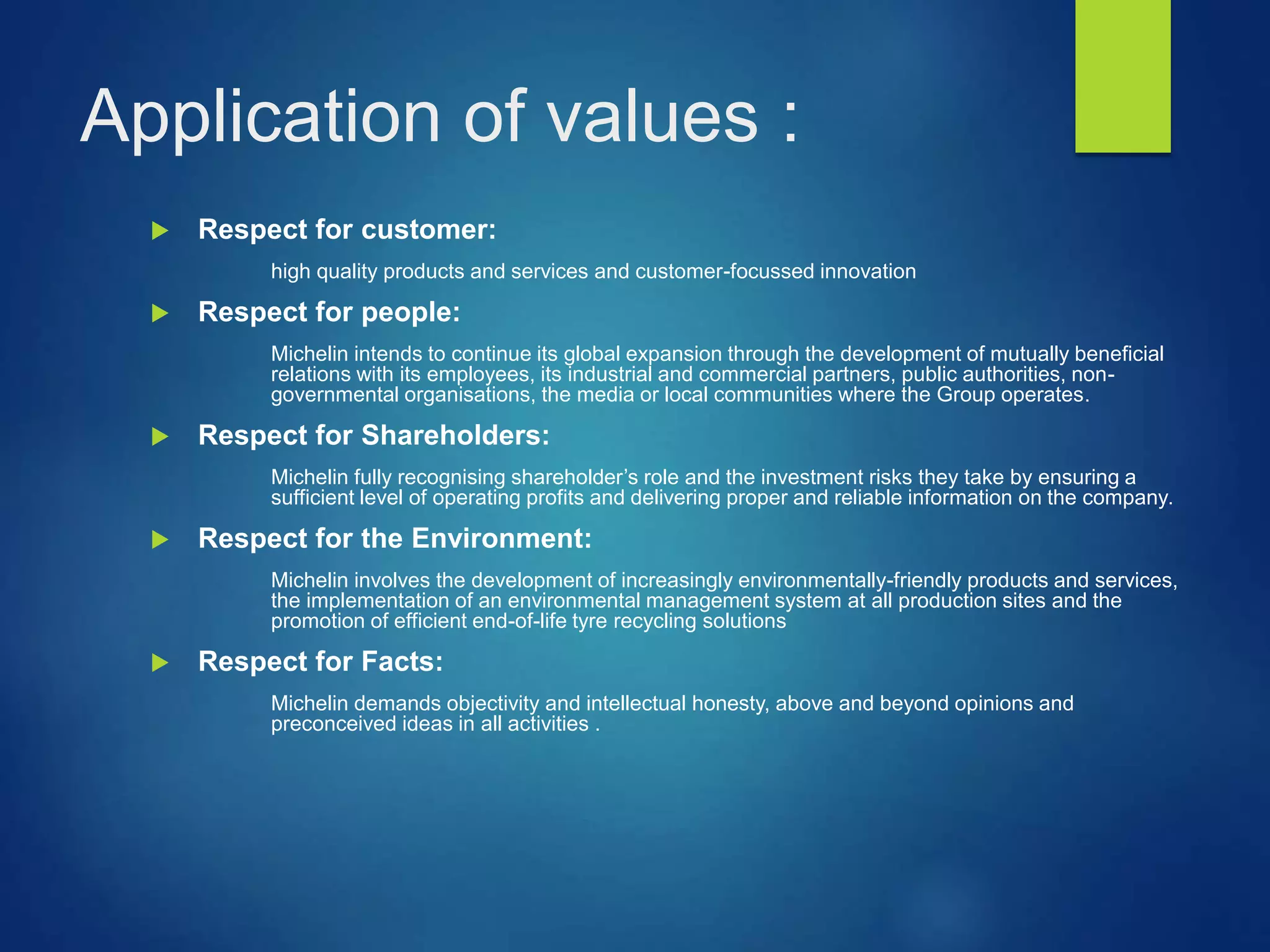 Michelin organisational values | PPT