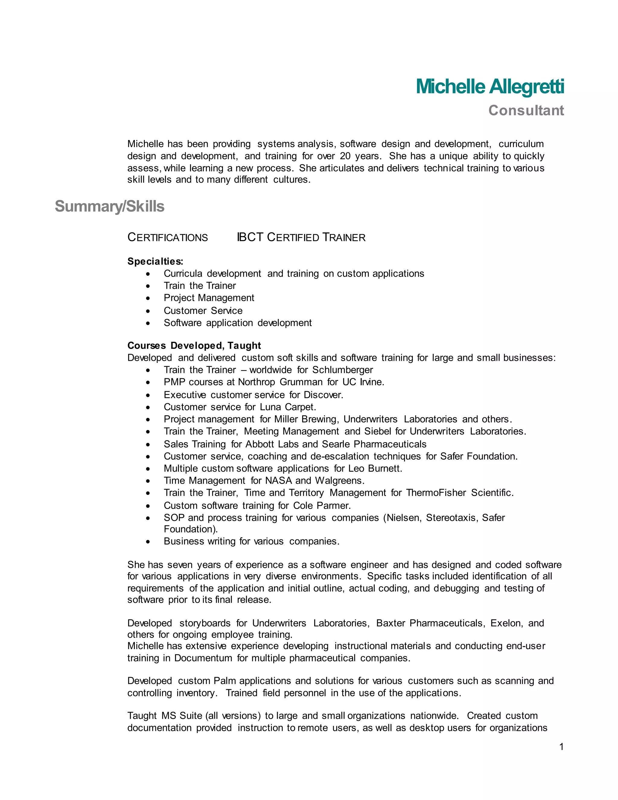 Michelle Allegretti Curriculum Vitae | DOCX