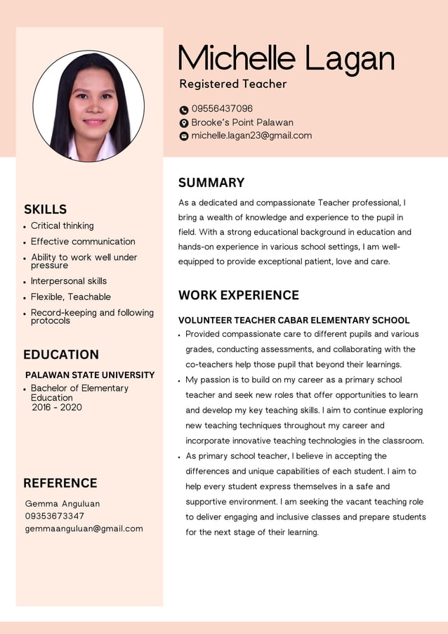 MY SAMPLE RESUME/ MICHELLE LAGAN | PDF