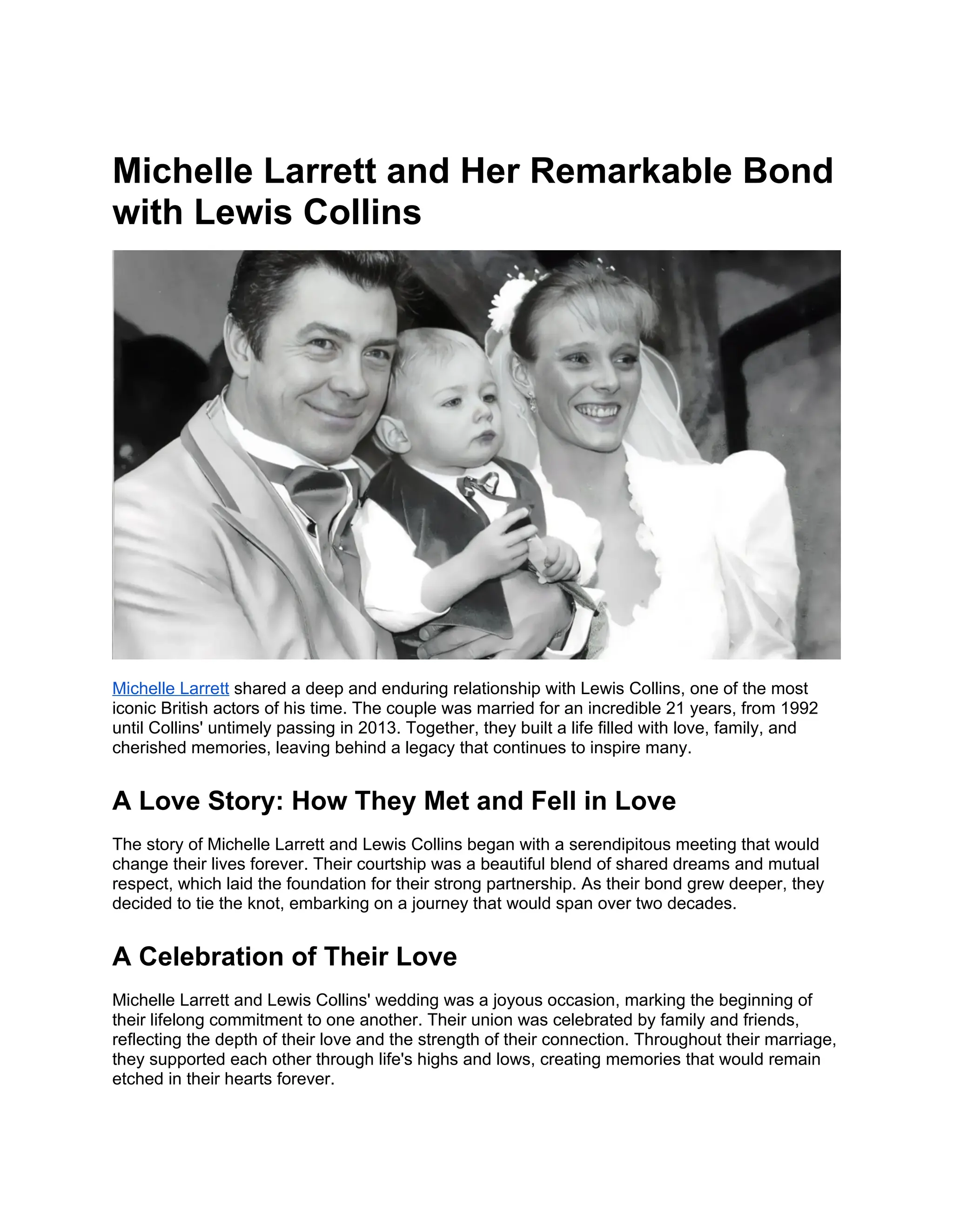 Michelle Larrett and Her Remarkable Bond with Lewis Collins | DOCX
