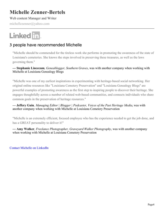 Michelle Zenner's LinkedIn recommendations | PDF