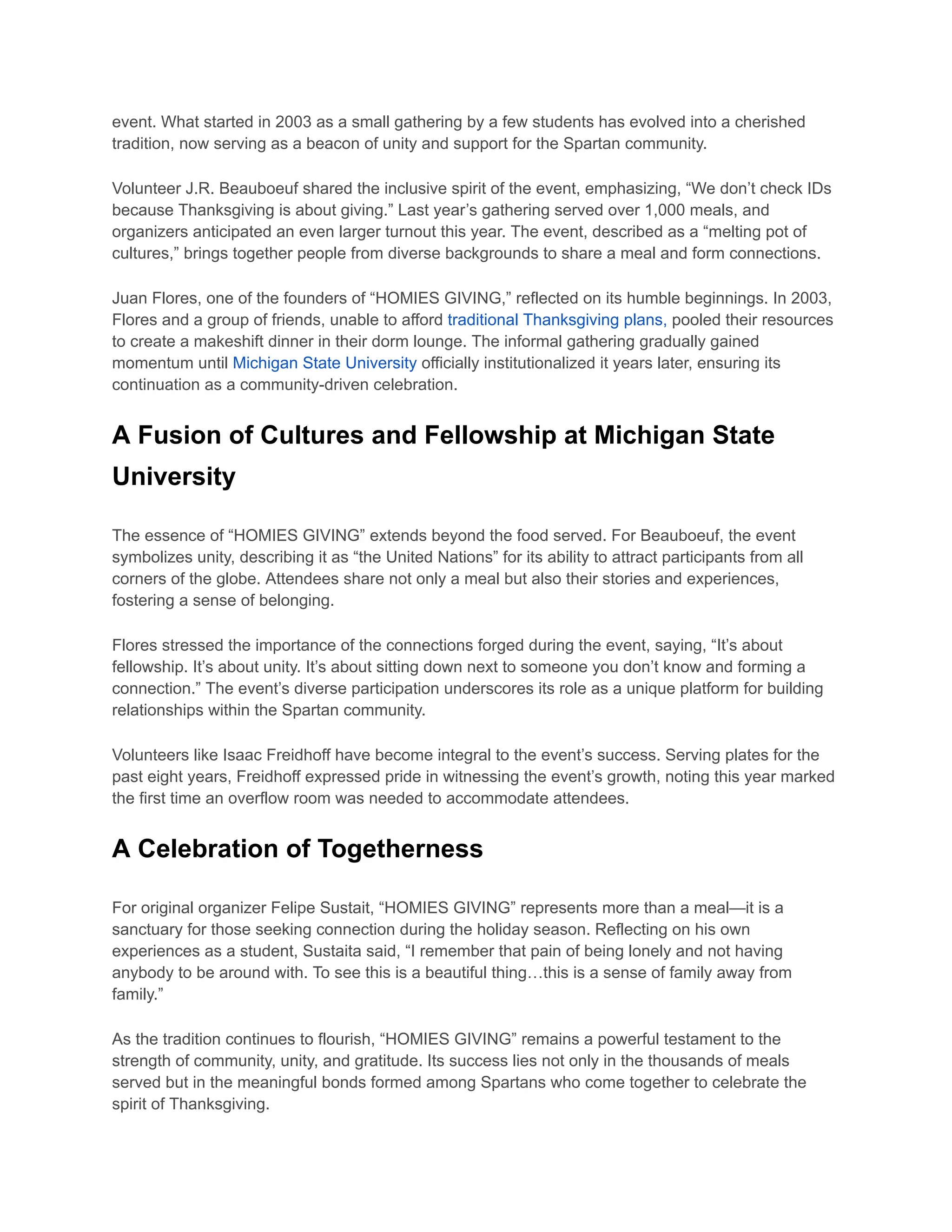 Michigan State University Celebrates ‘HOMIES GIVING’ with Record ...