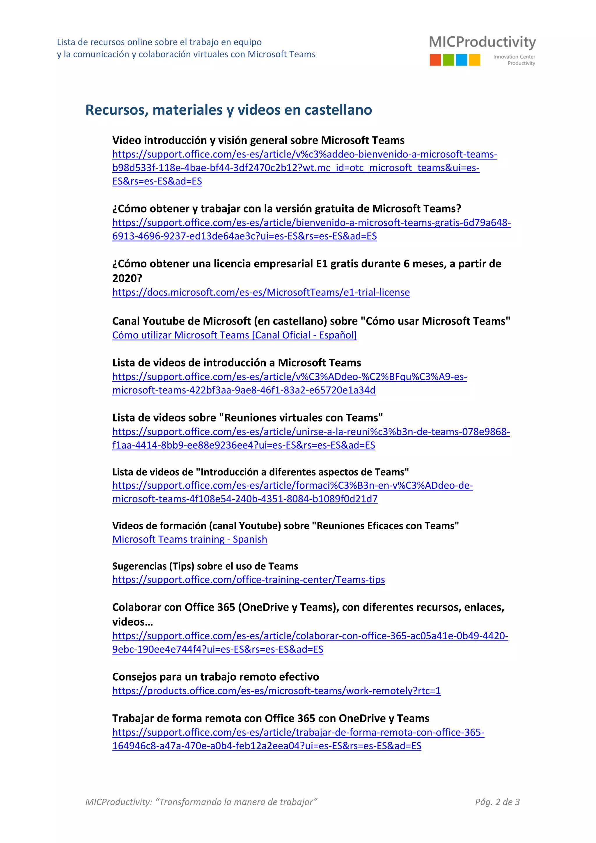 Recursos online sobre Microsoft Teams y Office 365 | PDF