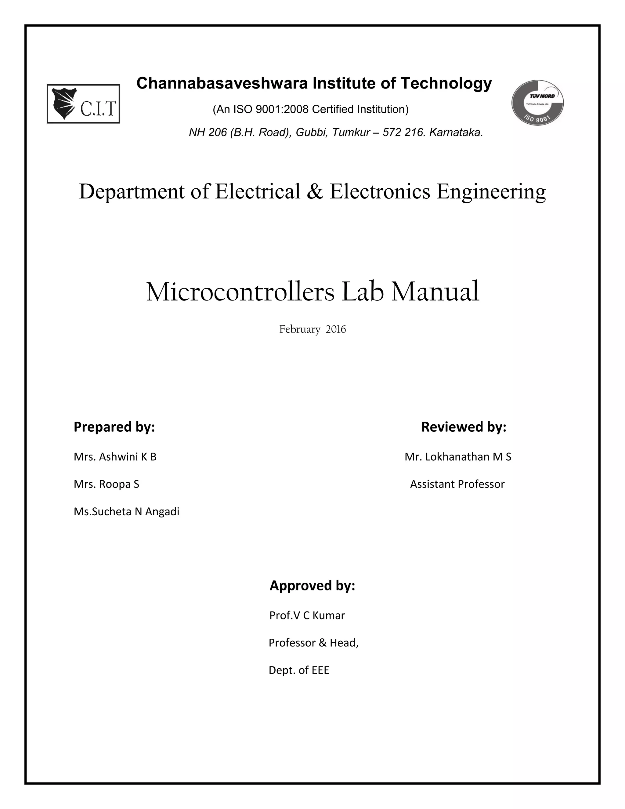 Micrcontroller iv sem lab manual | PDF