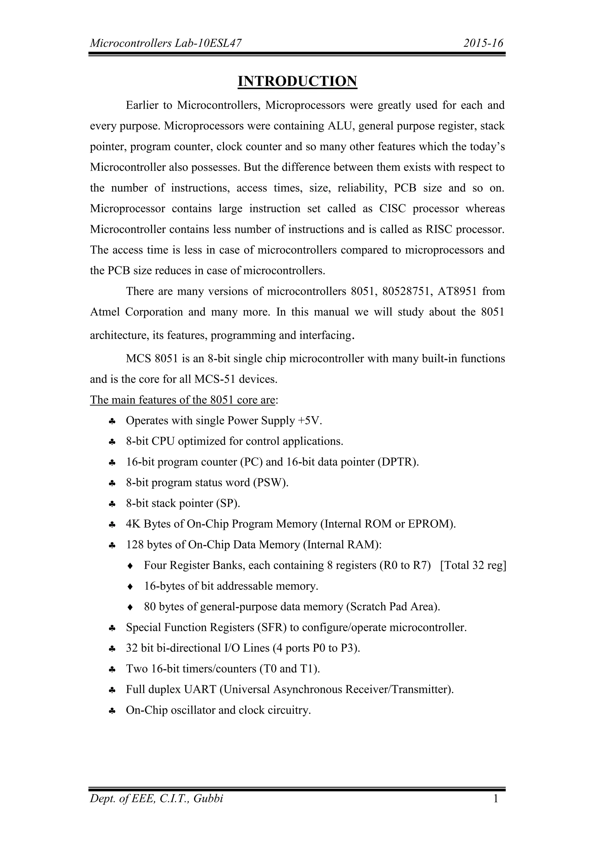 Micrcontroller Iv Sem Lab Manual Pdf Computer Software And Applications Computing