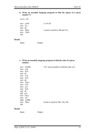 Micrcontroller iv sem lab manual | PDF