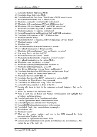 Micrcontroller iv sem lab manual | PDF