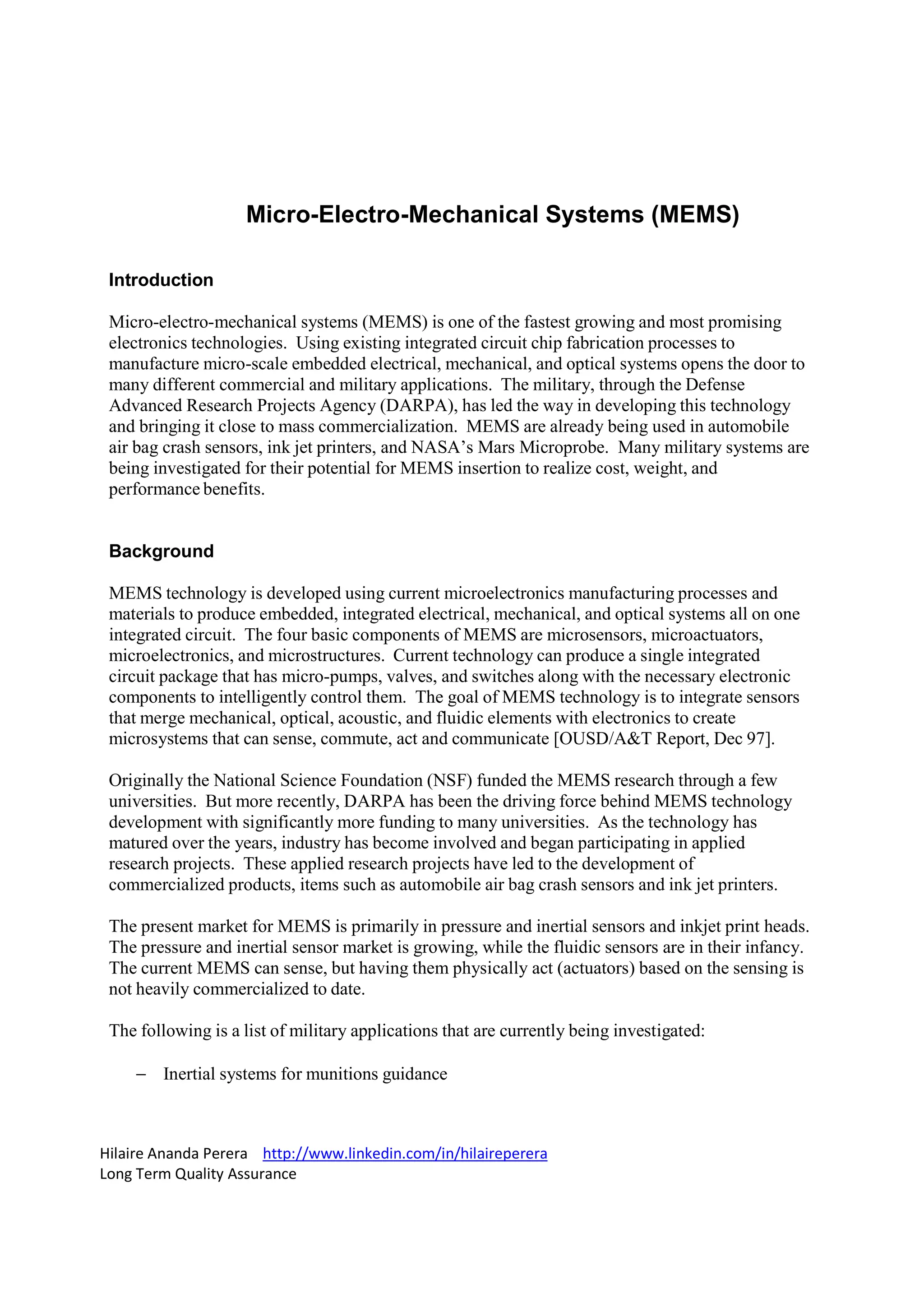 Micro electro-mechanical systems | PDF