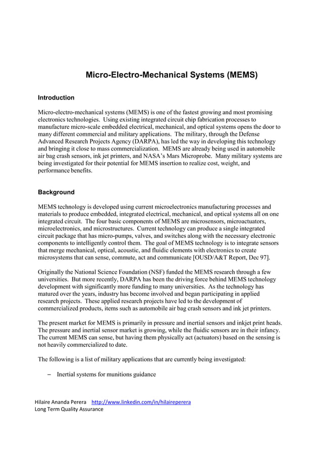 Micro electro-mechanical systems | PDF