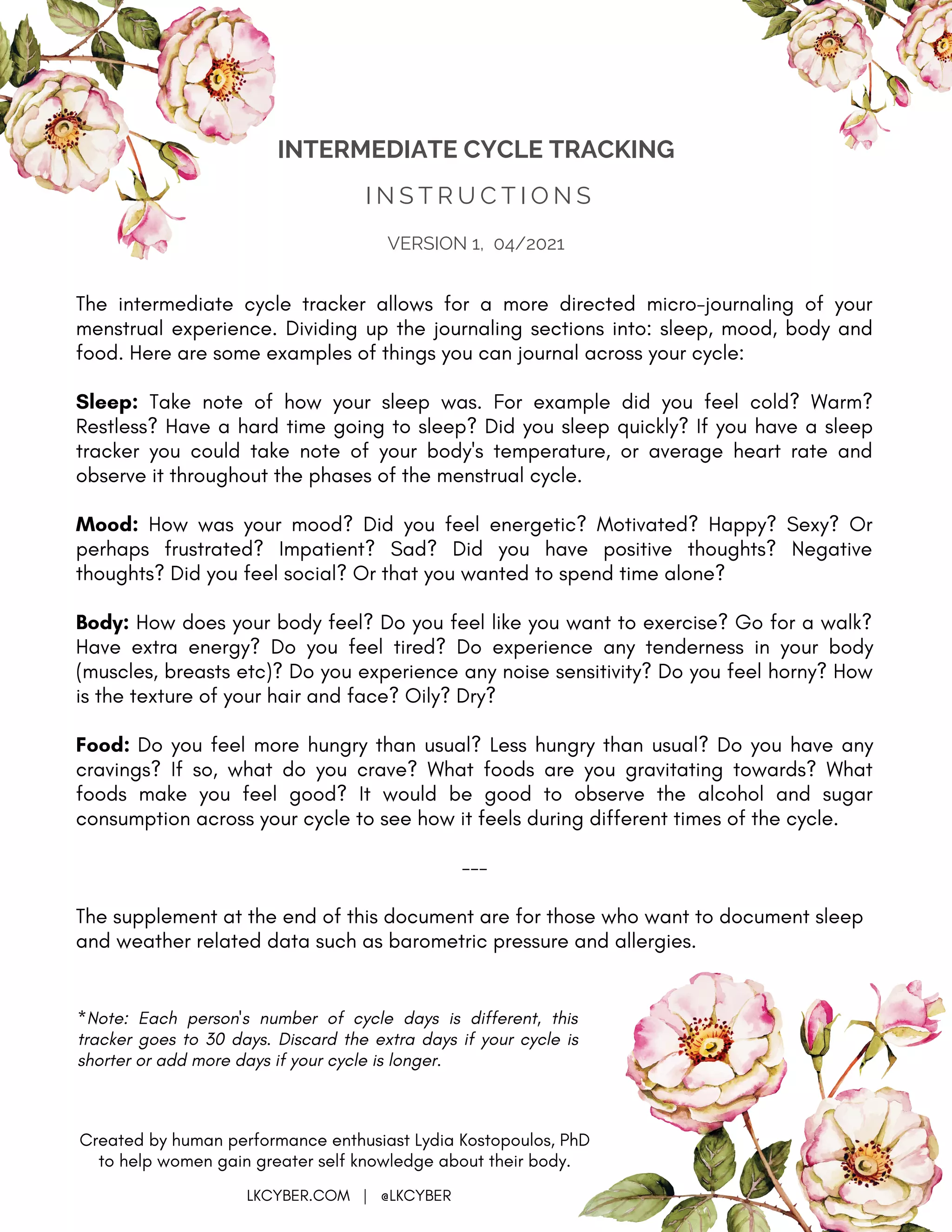 Micro Journaling - Intermediate Cycle Tracker | PDF