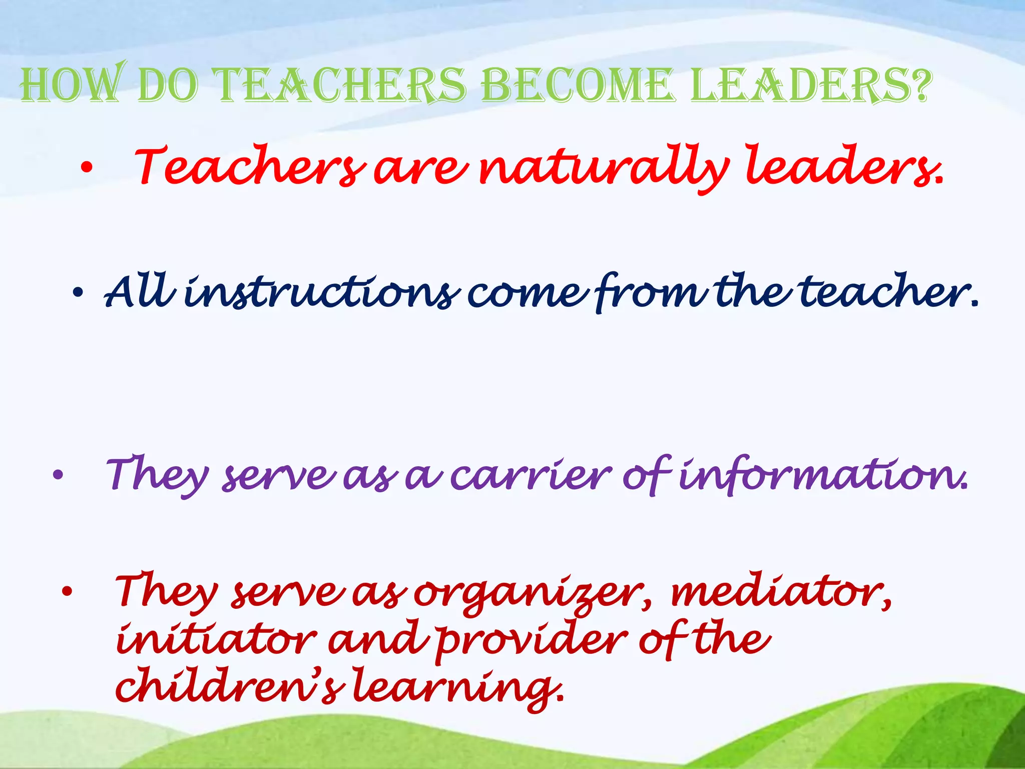 Teacher Leader: The roles of the teacher leader | PPTX