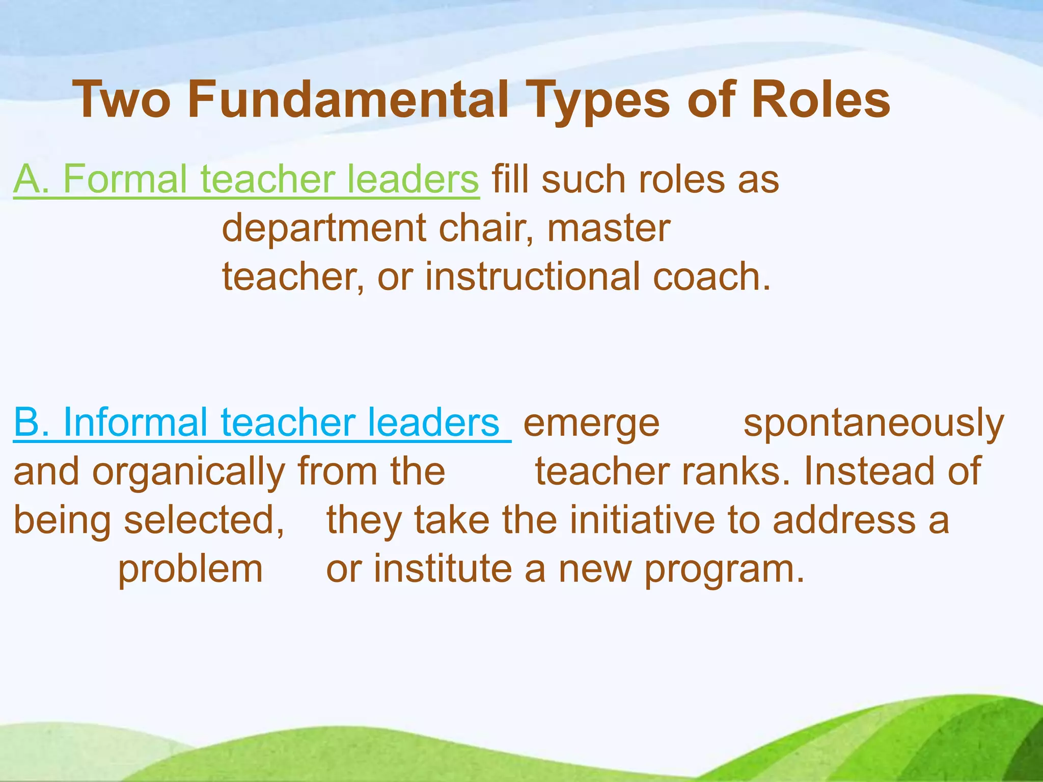 Teacher Leader: The roles of the teacher leader | PPTX