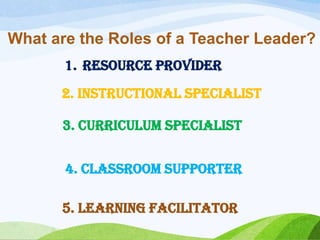 Teacher Leader: The roles of the teacher leader | PPTX