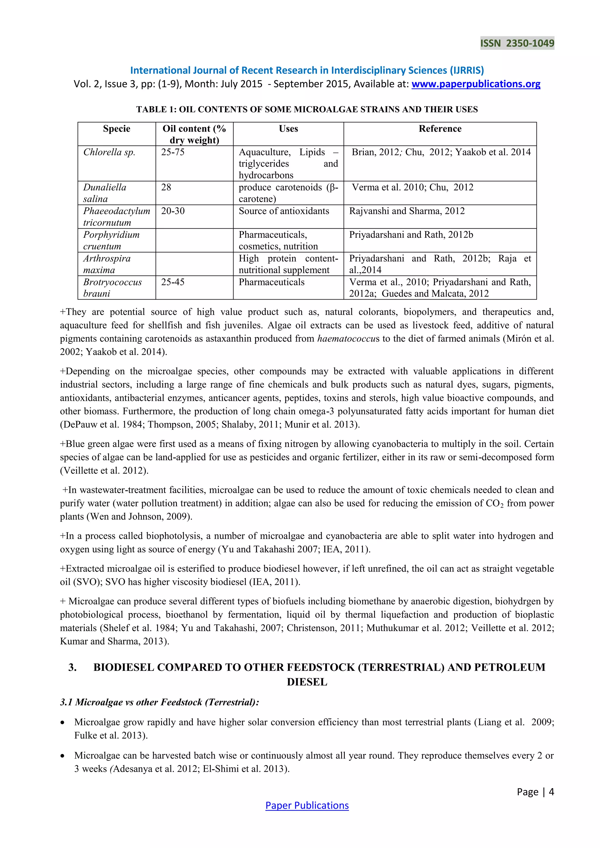 Microalgae as Potential Feedstock for Biodiesel Production-A Review | PDF