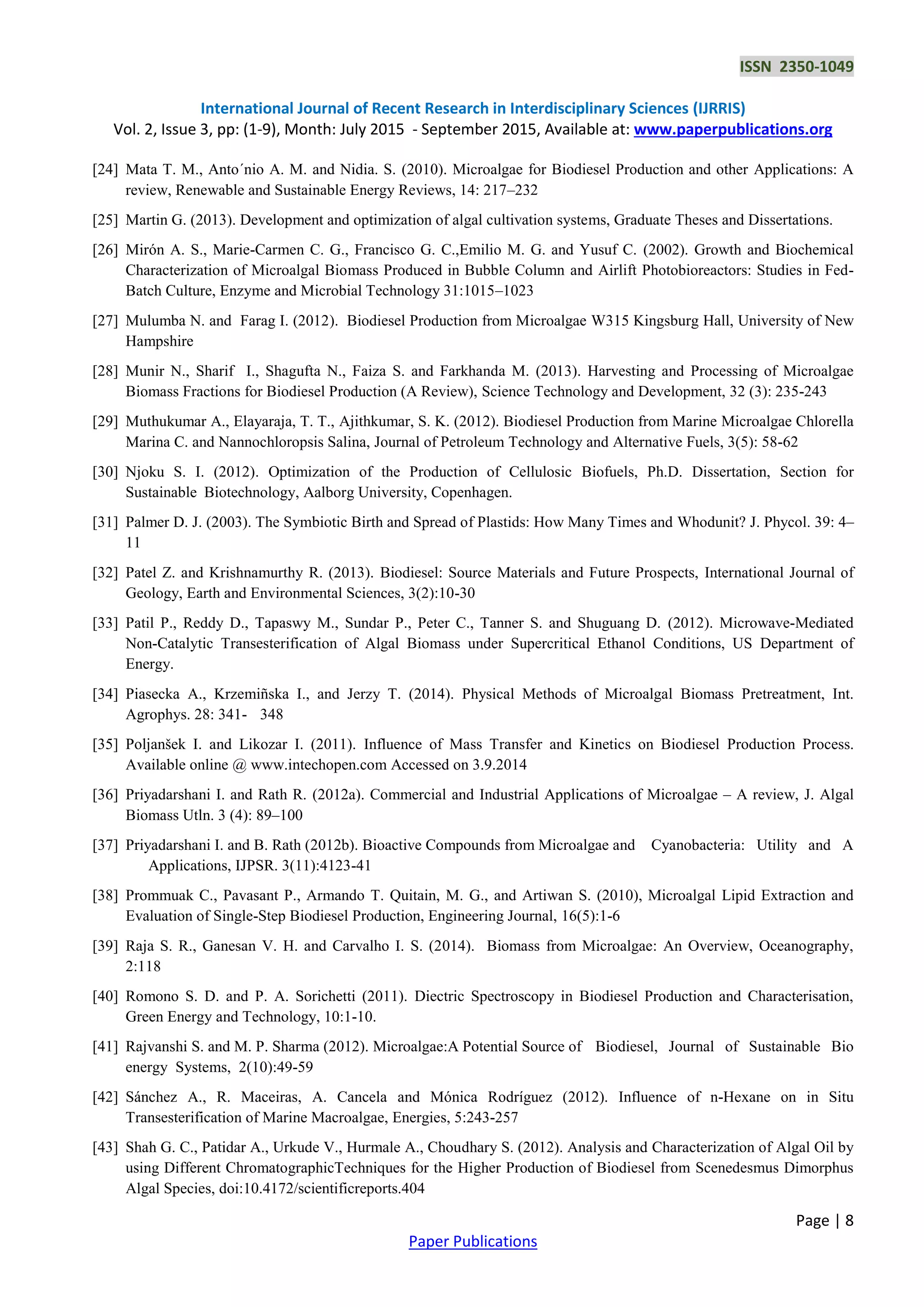 Microalgae as Potential Feedstock for Biodiesel Production-A Review | PDF
