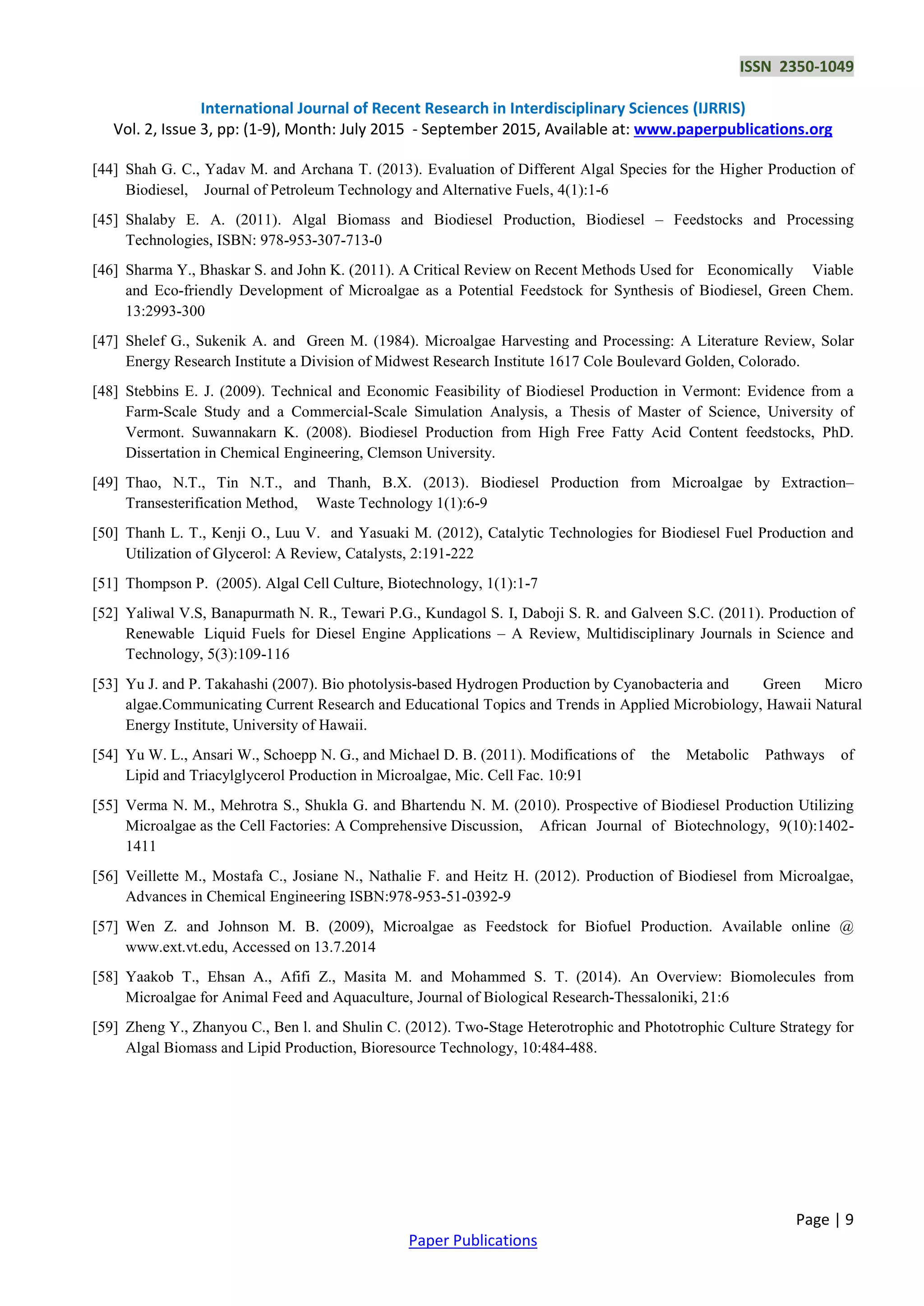 Microalgae as Potential Feedstock for Biodiesel Production-A Review | PDF