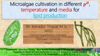 Microalgae cultivation in different pH, Temperature and Media | PPTX