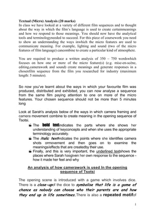 GCSE Film Studies: Micro analysis | DOCX