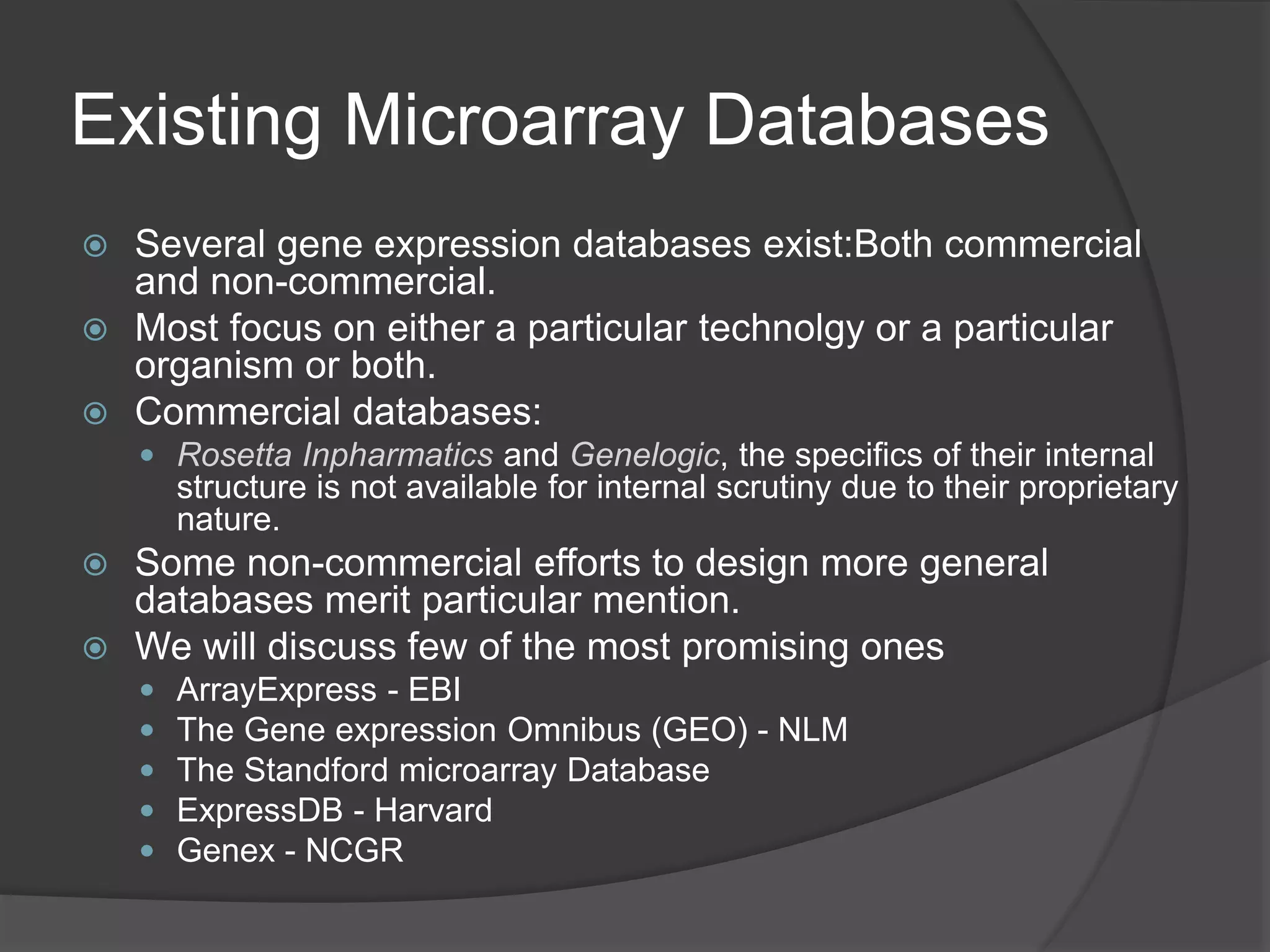 Microarrays Databasespptx Databases Computer Software And Applications