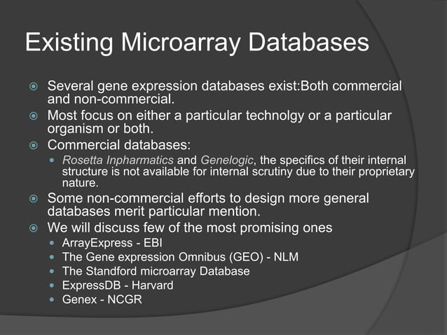 Microarrays Databases.pptx | Databases | Computer Software and Applications