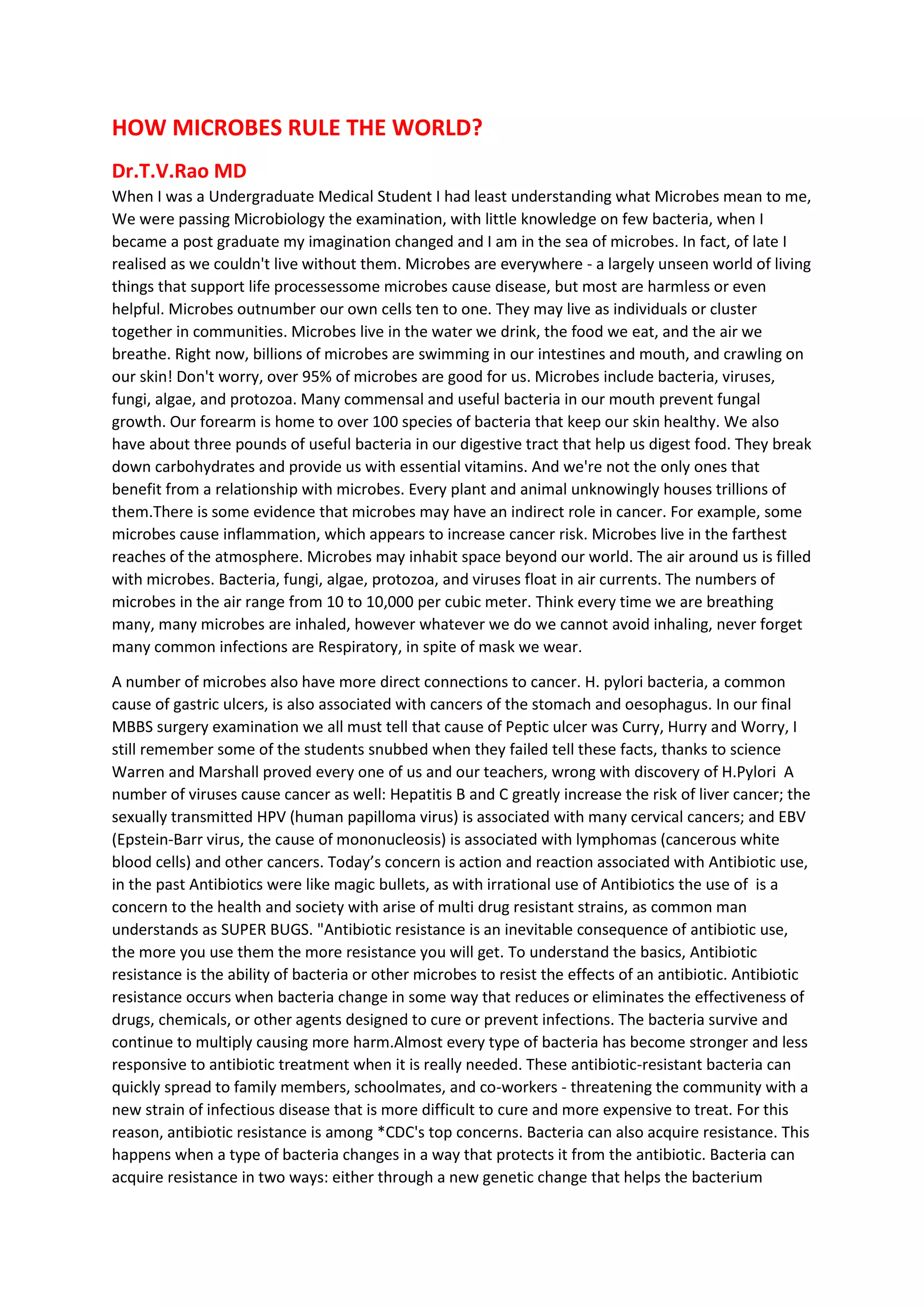 HOW MICROBES RULE THE WORLD? | DOCX | Infectious Diseases | Diseases ...