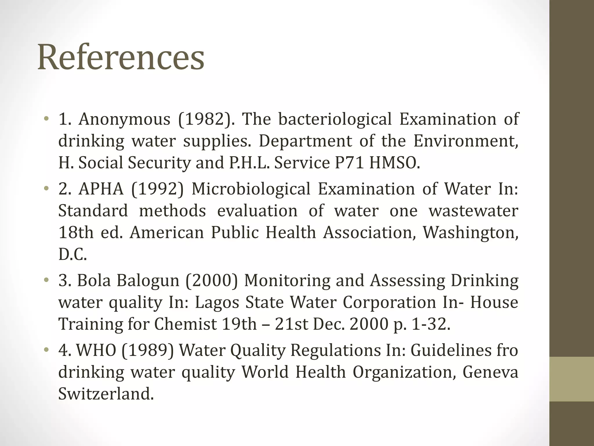 Microbial and chemical analysis of potable water | PPTX