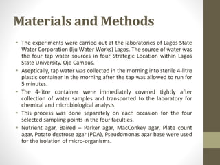 Microbial and chemical analysis of potable water | PPTX
