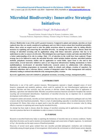 MICROBIAL BIODIVERSITY: INNOVATIVE STRATEGIC INITIATIVES | PDF