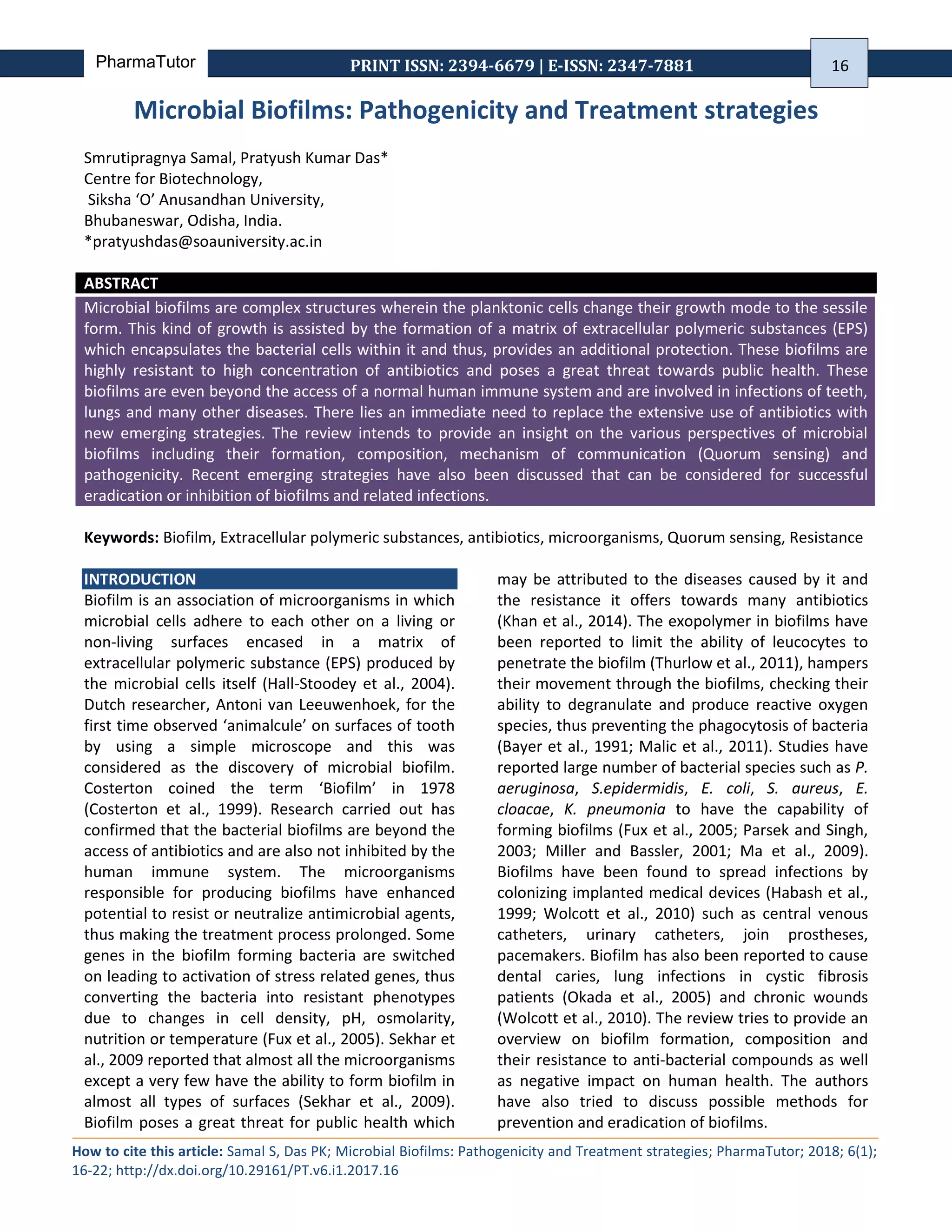 Microbial biofilms pathogenicity and treatment strategies | PDF