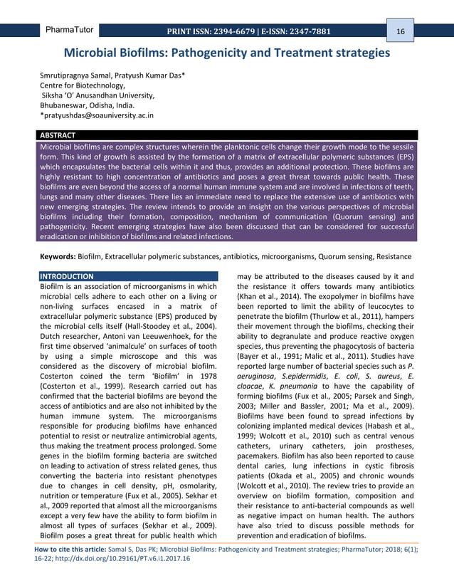 Microbial biofilms pathogenicity and treatment strategies | PDF
