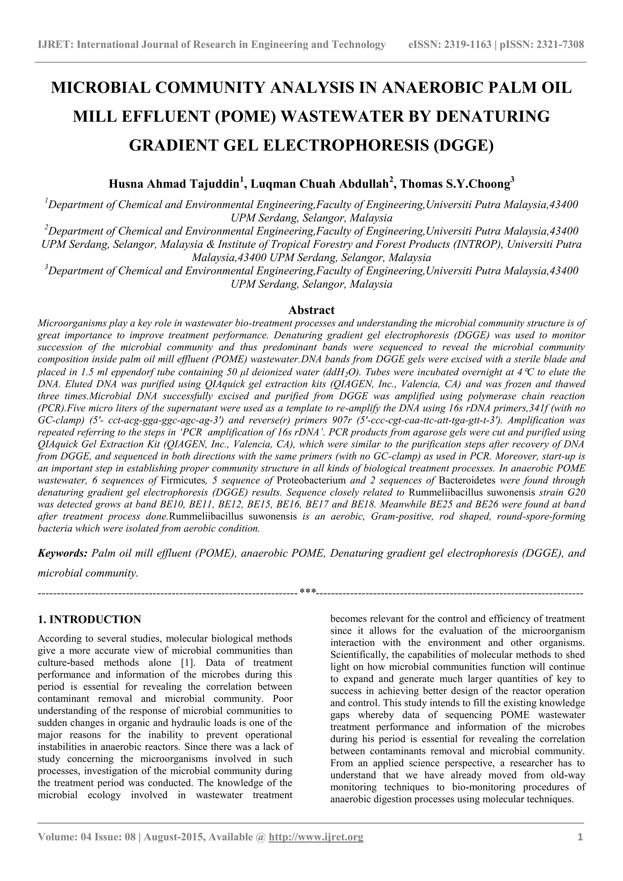 Microbial community analysis in anaerobic palm oil mill effluent (pome ...