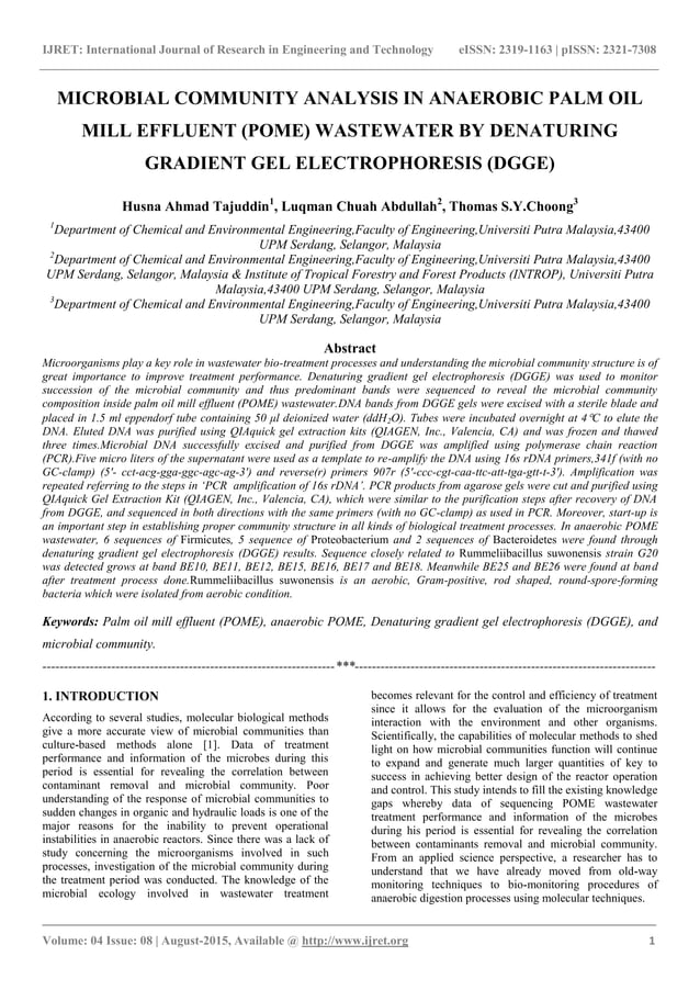 Microbial community analysis in anaerobic palm oil mill effluent (pome ...