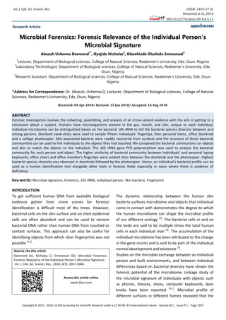 Microbial Forensics: Forensic Relevance of the Individual Person’s ...