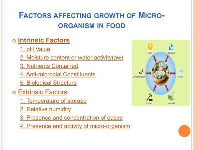 Microbial growth factors in food | PPTX | Chemistry | Science