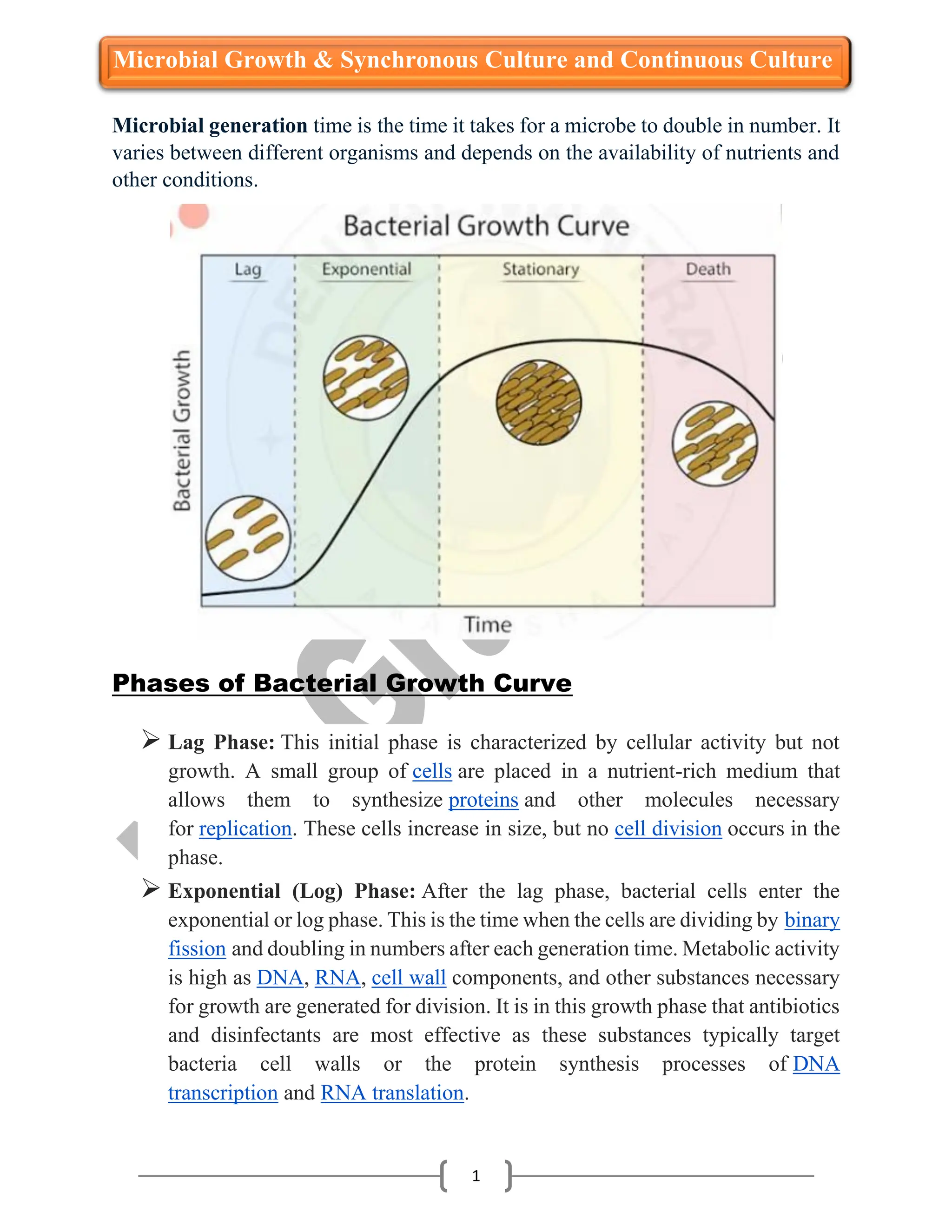 Microbial Growth, Synchronous Culture and Continuous Culture for B.Sc ...