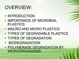 MICROBIAL PLASTICS on environmental microbiology | PPT
