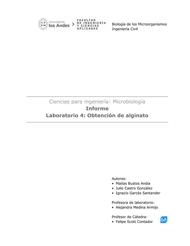 Microbiología Informe De Laboratorio Obtención De Alginato Pdf